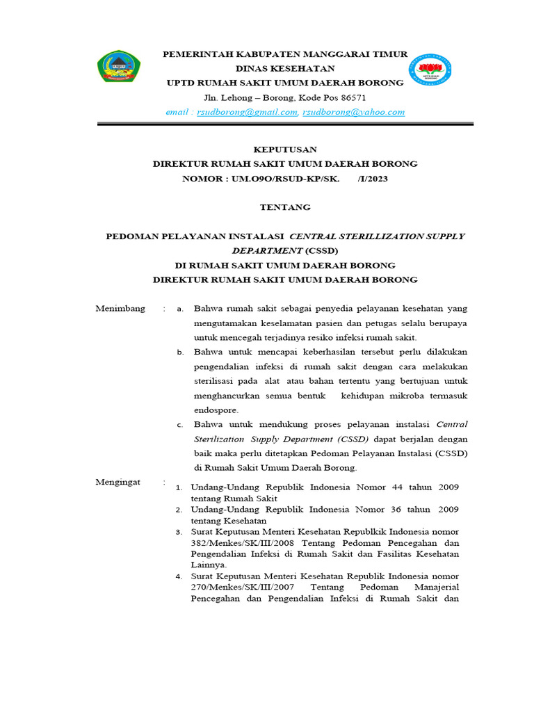 SK Dan Pedoman Pelayanan Inst. CSSD | PDF