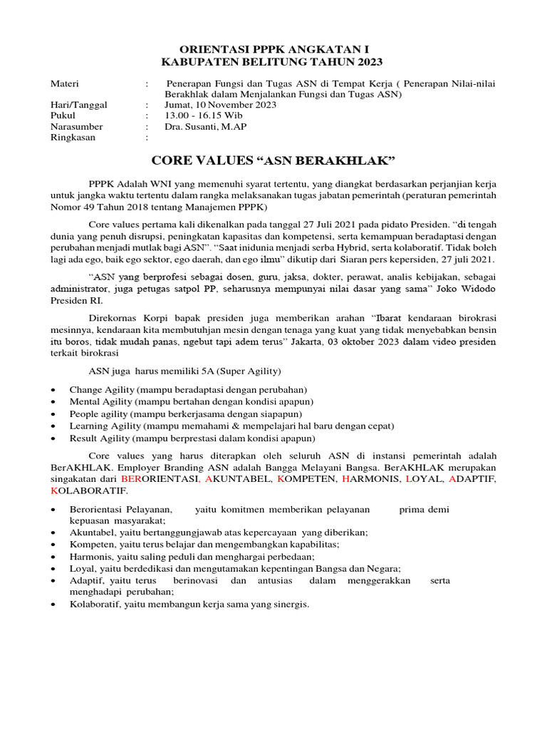 Core Values Asn Berakhlak (Inna) | PDF