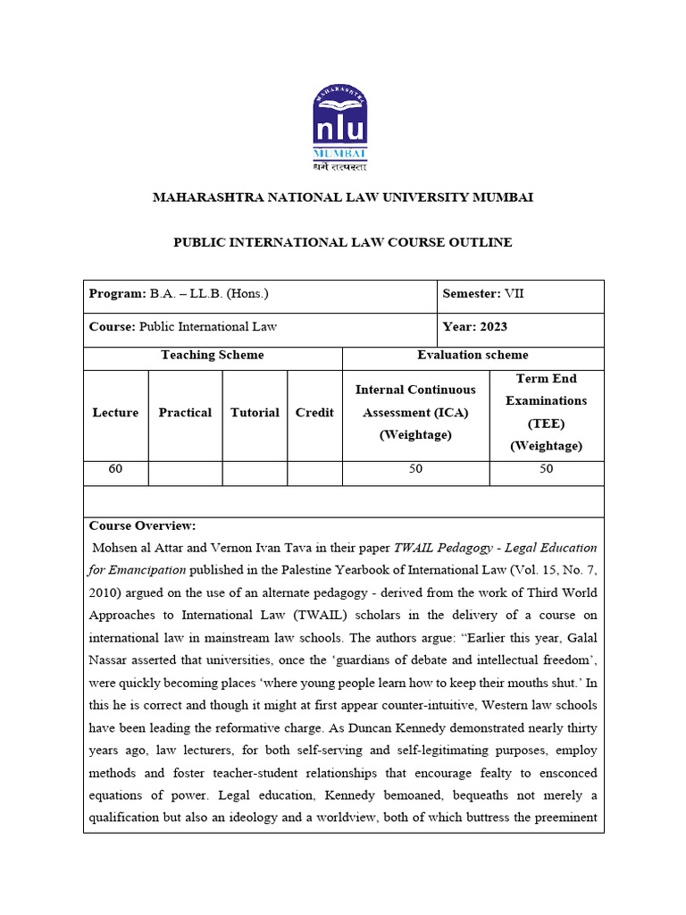 Public International Law - VII Sem | PDF | International Law | International Relations