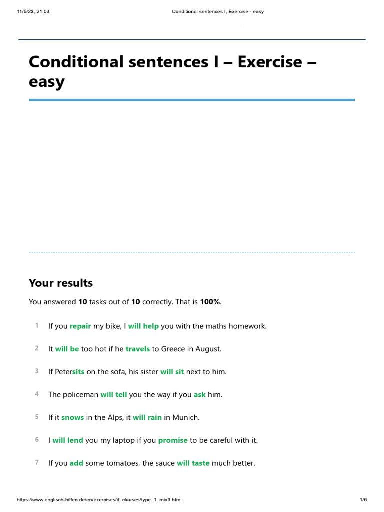 Conditional Sentences I, Exercise - Easy | PDF