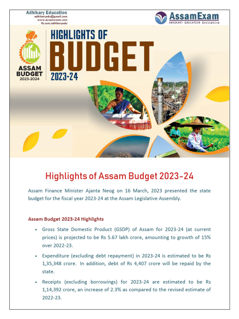 Assam Budget 2023 24 Highlights | PDF | Government Budget Balance | Taxes
