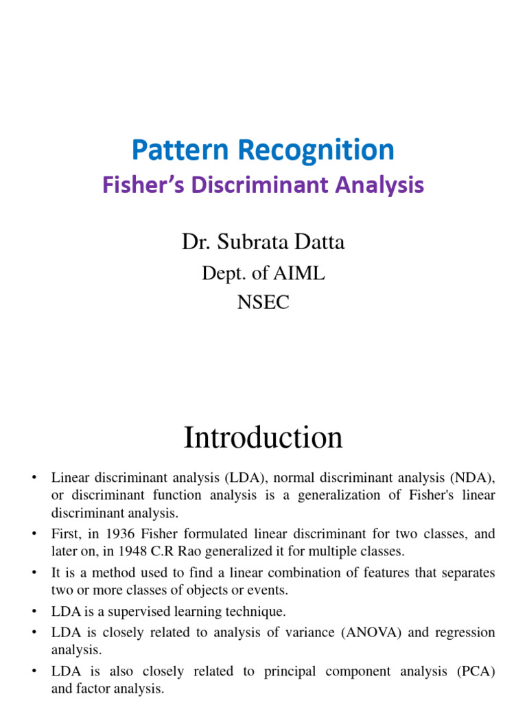 Pattern Recognition: Fisher's Discriminant Analysis | Download Free PDF | Machine Learning ...
