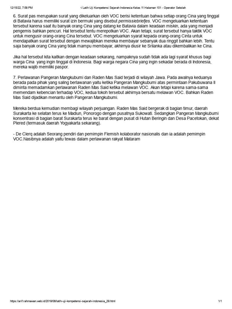 Latih Uji Kompetensi Sejarah Indonesia Kelas 11 Halaman 101 - Operator Sekolah | PDF