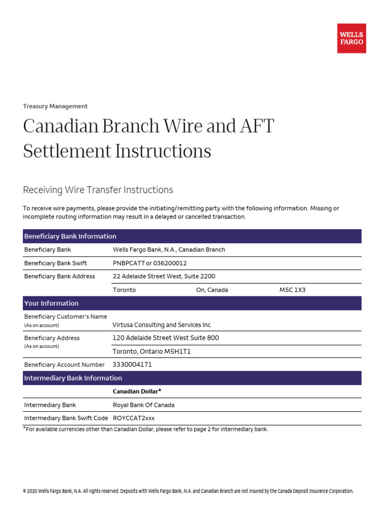 Canadian IBA Wire and AFT Instructions - CAD4171 | PDF | Wire Transfer ...