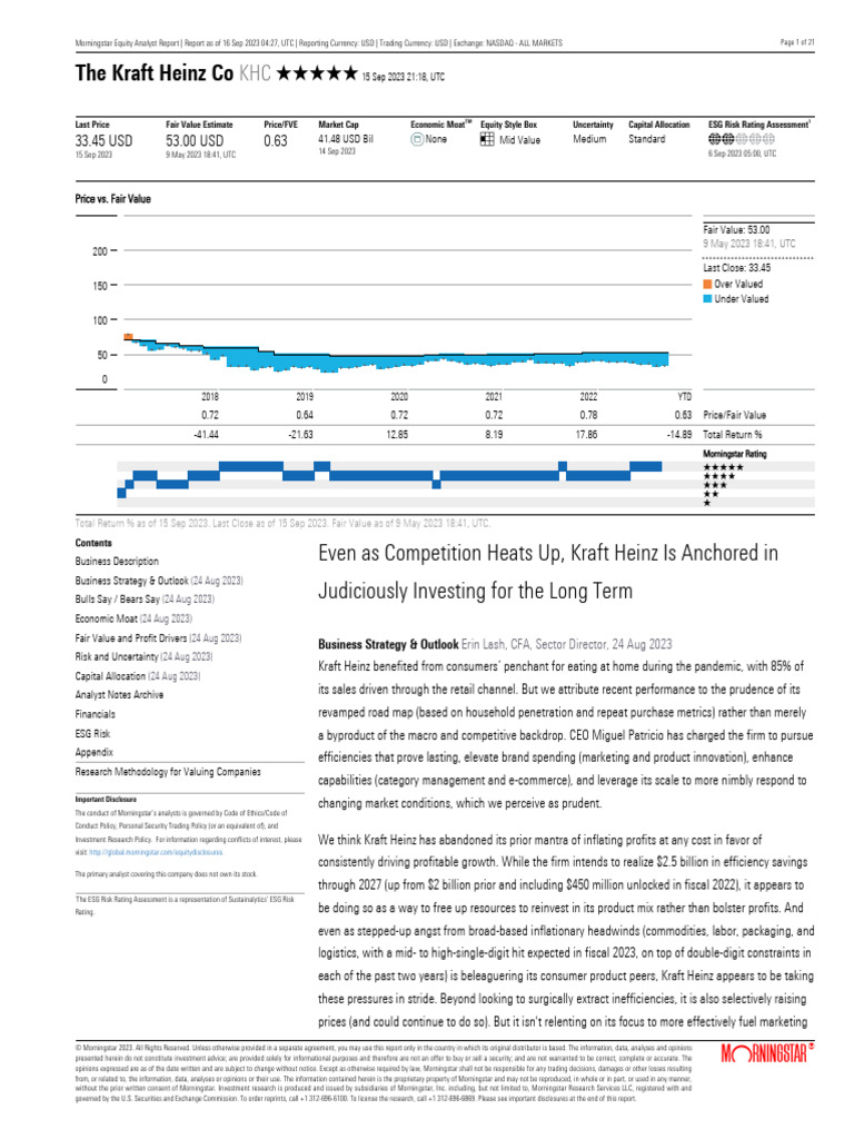 Morningstar - Report 636d1778e26a17cb57991bce KHC | PDF | Investing ...