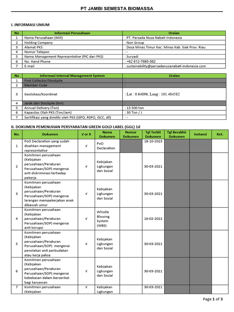 JSB - Daftar Verifikasi Dokumen - PNNI | PDF