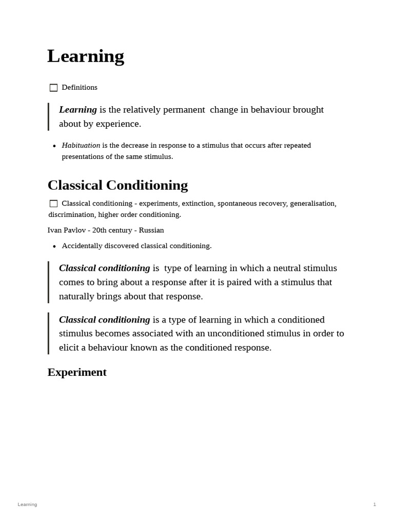 Learning Notes | PDF | Classical Conditioning | Reinforcement Learning Notes | PDF | Classical Conditioning | Reinforcement