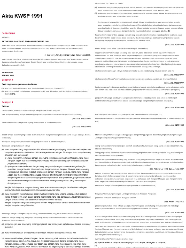 KWSP - Akta KWSP 1991 | PDF