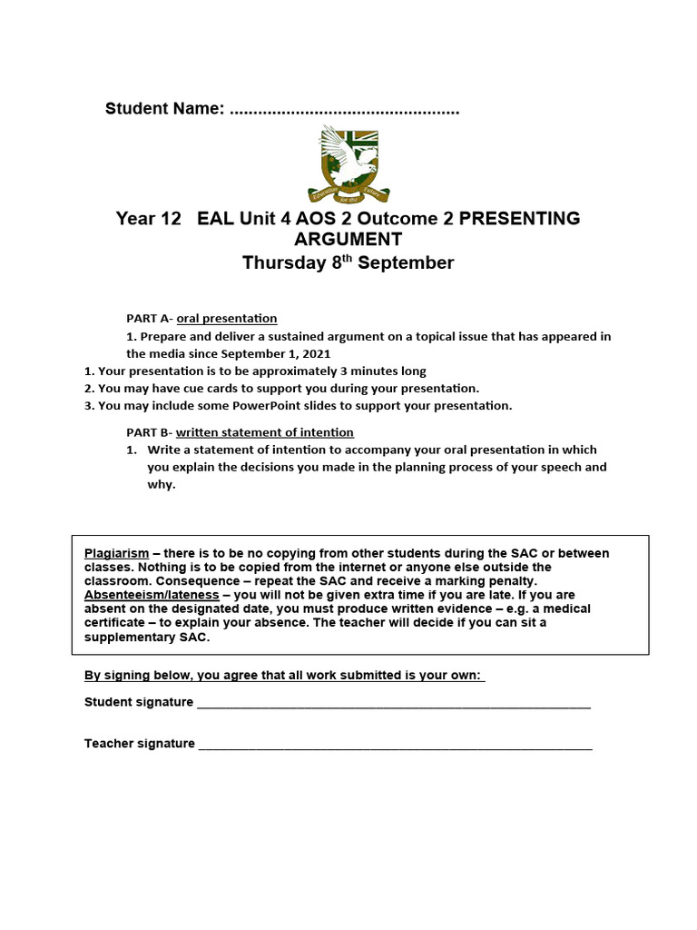 EAL Unit 4 AOS2 Oral Presentation | PDF