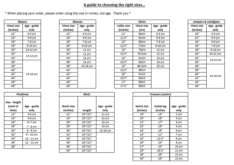 School Uniform Size Guide 1 | PDF | Style | Consumer Goods
