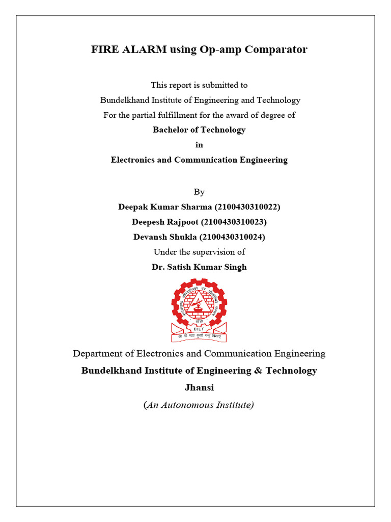 Fire Alarm Using Comparator | PDF | Operational Amplifier | Amplifier