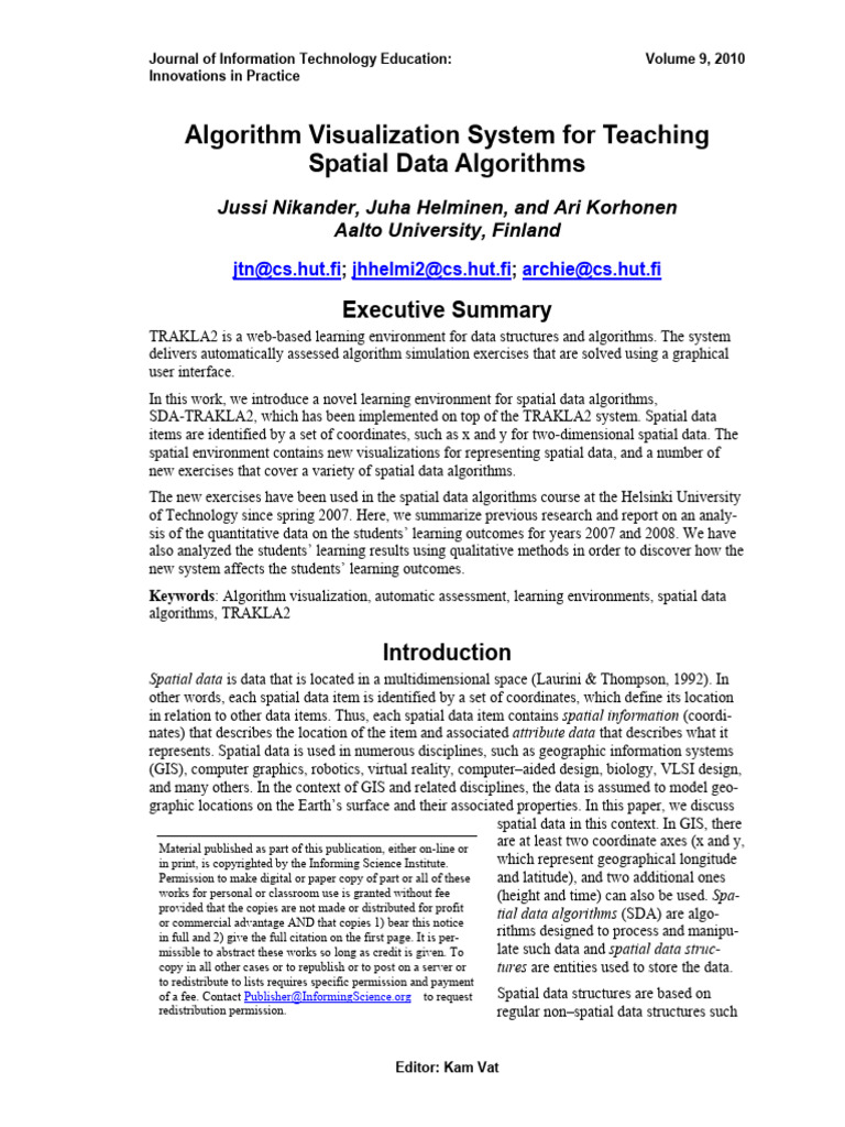 Algorithm Visualization System For Teaching Spatial Data Algorithms | PDF