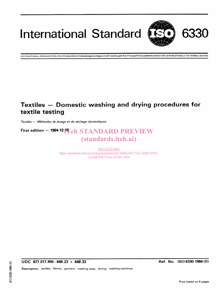 Iso 6330 1984 | PDF | Washing Machine | International Organization For ...