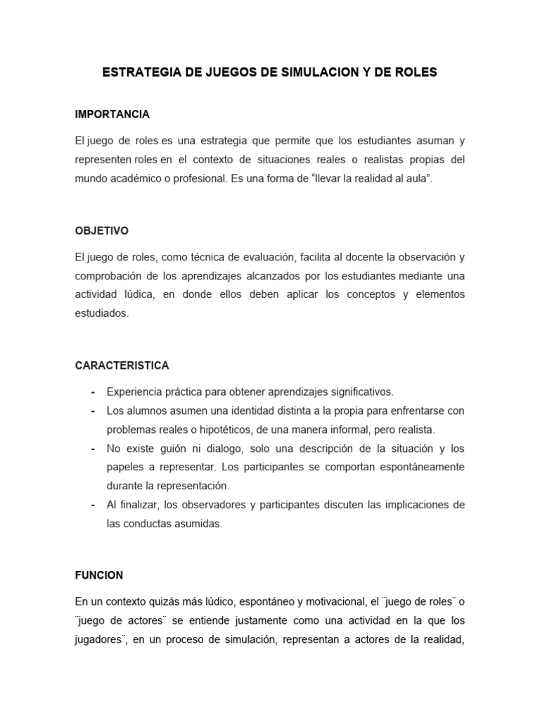 Juego de Roles | Descargar gratis PDF | Aprendizaje | Evaluación