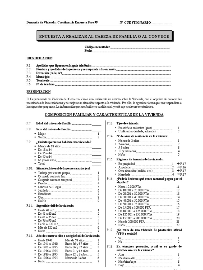 Encuesta Vivienda | PDF | Cuestionario | Encuesta