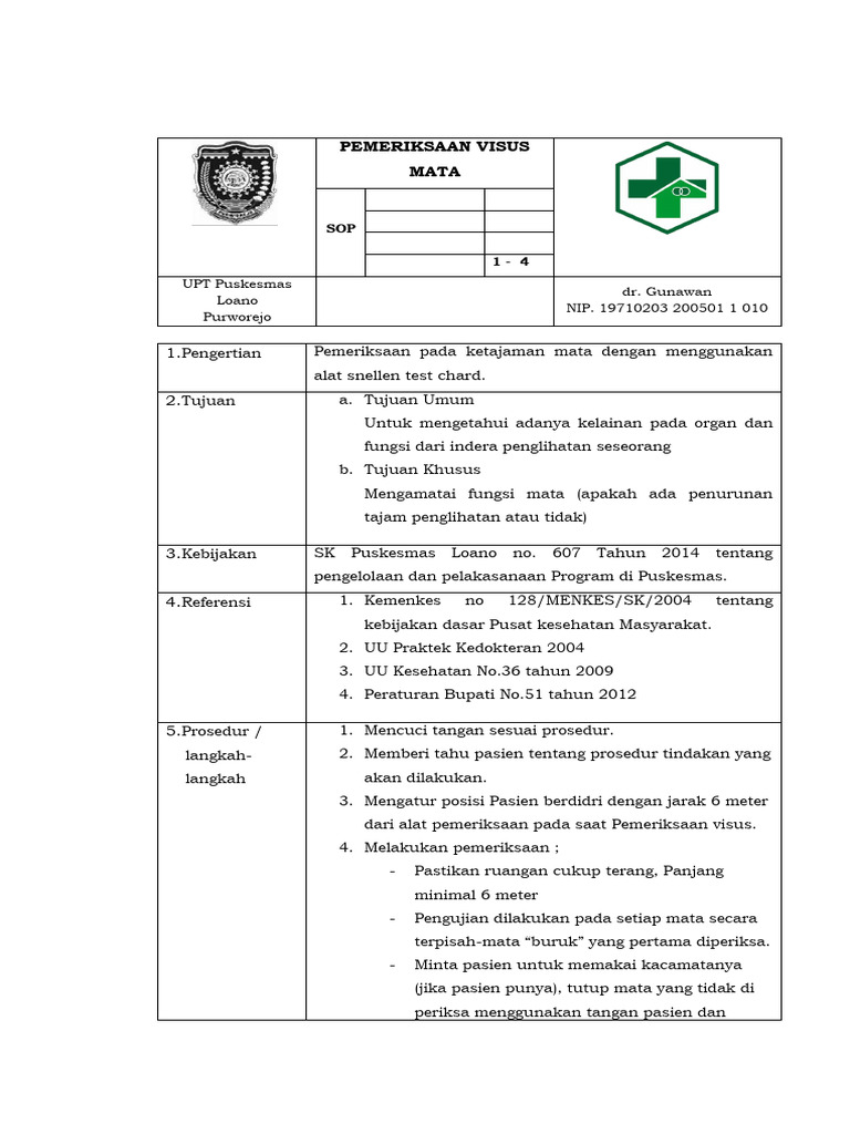 Prosedur Pemeriksaan Visus Mata | PDF