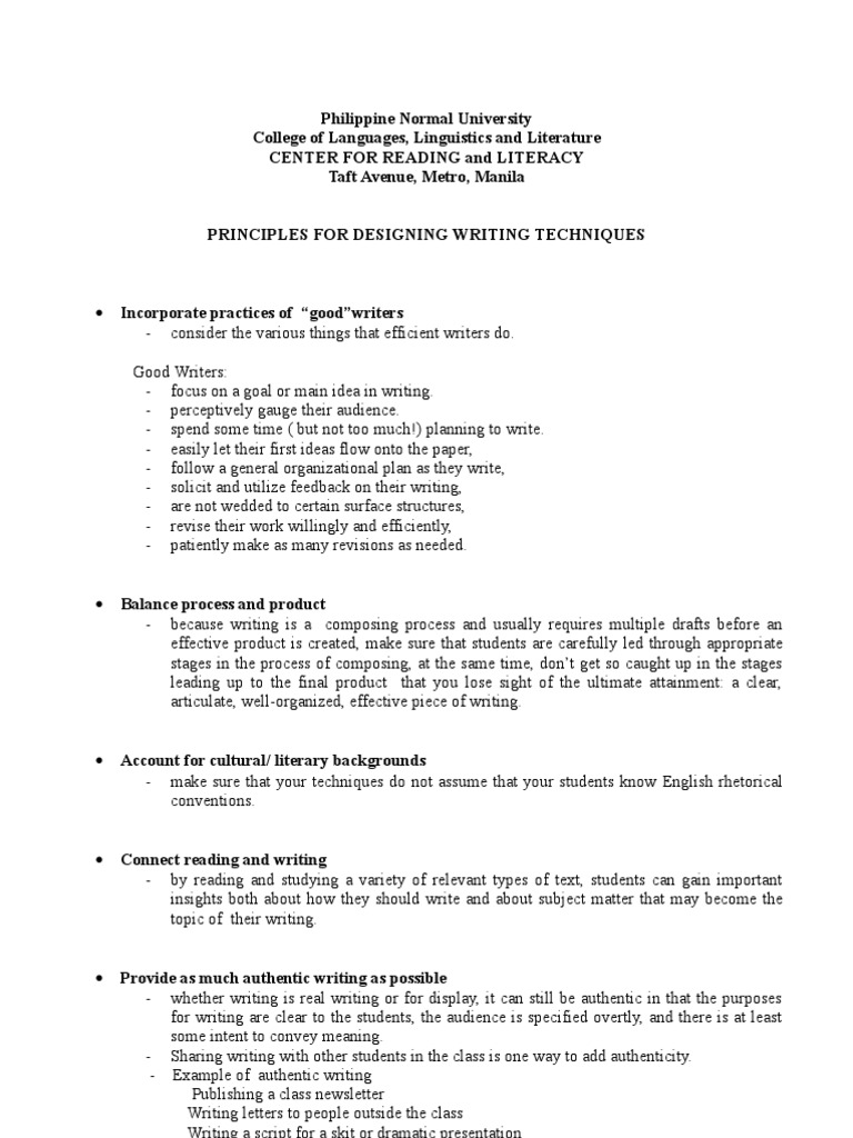 Principles in Designing Writing Techniques | PDF | Brainstorming | Writing