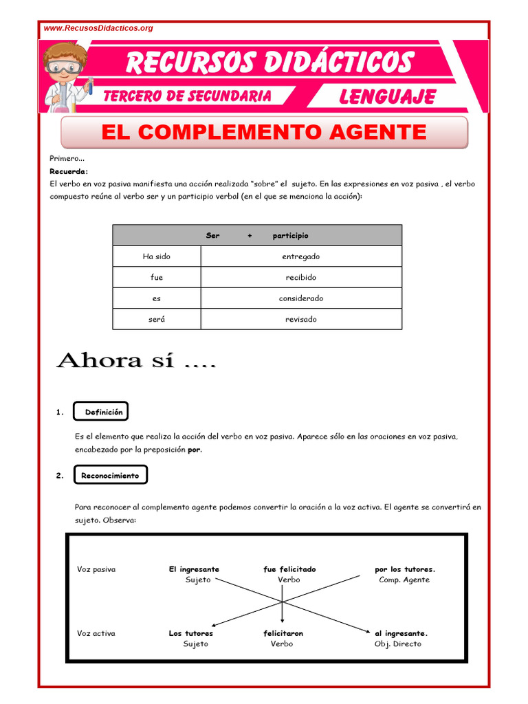 El Complemento Agente para Tercero de Secundaria | PDF | Verbo | Asunto (gramática)