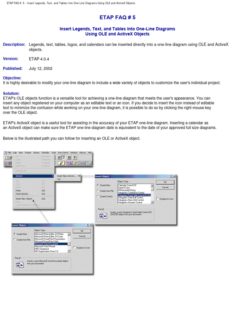 Insert OLE & ActiveX in ETAP Diagrams | PDF | Technology & Engineering
