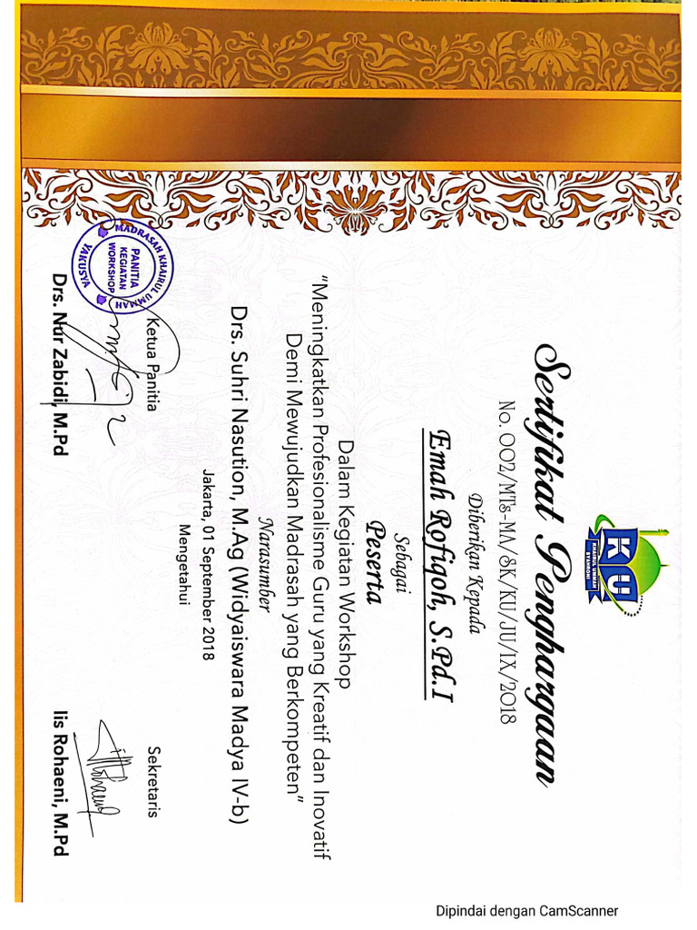 Sertifikat Workshop 2018 | PDF