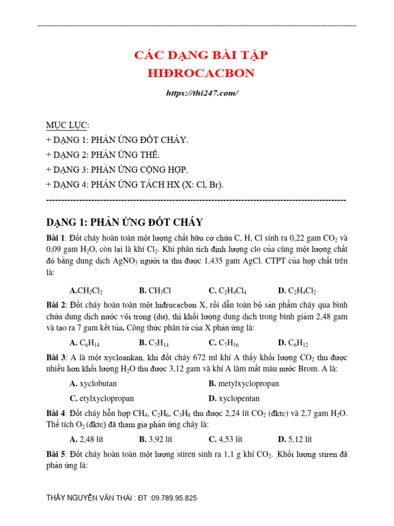 Cac Dang Bai Tap Hidrocacbon | PDF