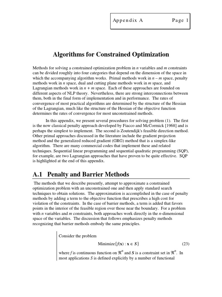 Algorithms For Constrained Optimization Pdf Mathematical Optimization Nonlinear Programming