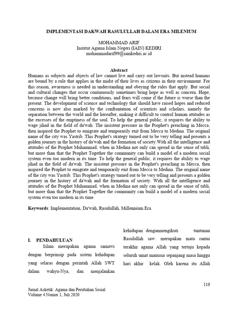 Implementasi Dakwah Rasulullah Dalam Era Milenium - Arif (2020) | PDF | Muhammad | Jihad