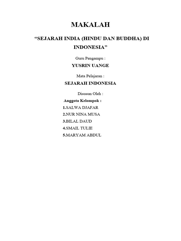 Makalah Hindu Dan Buddha Di Indonesia | PDF