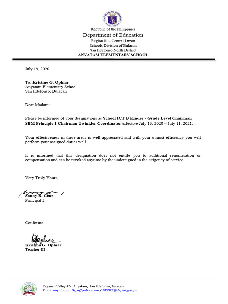 Designation Letter 2021 1 | PDF | Luzon | Social Institutions