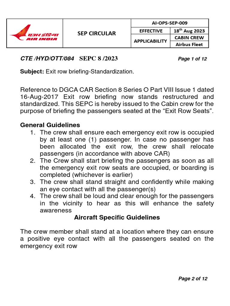 A320 Exit Row Briefing Standardization | PDF | Aircraft | Airbus