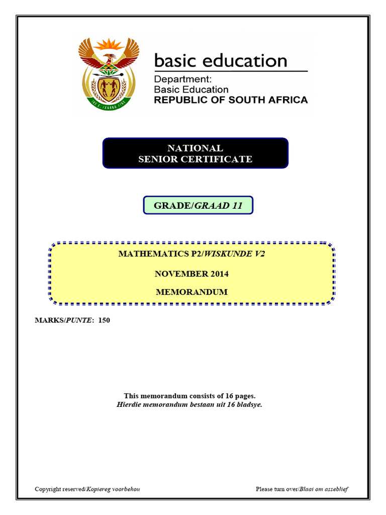 Mathematics P2 Memo Pdf 