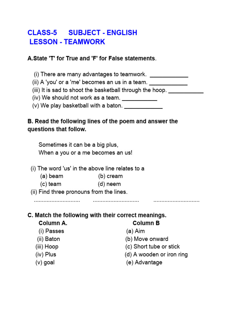 English Worksheet 'Teamwork ' | PDF