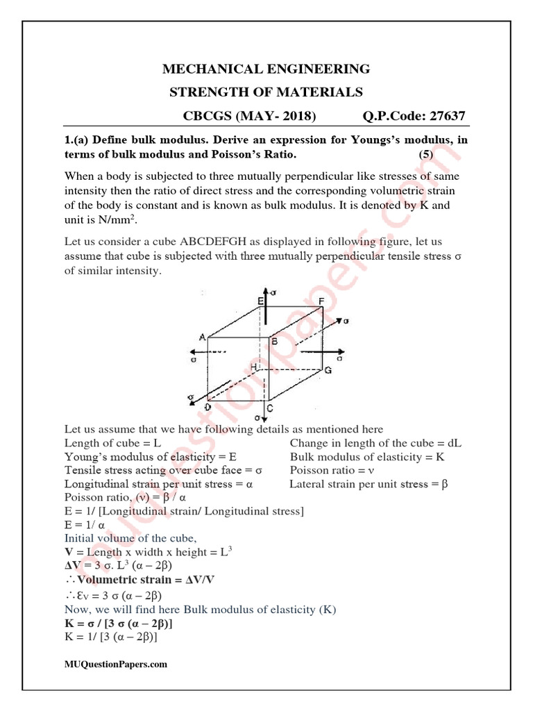 Be Mechanical Engineering Semester 3 2018 May Strength of Materials Cbcgs | PDF | Bending ...