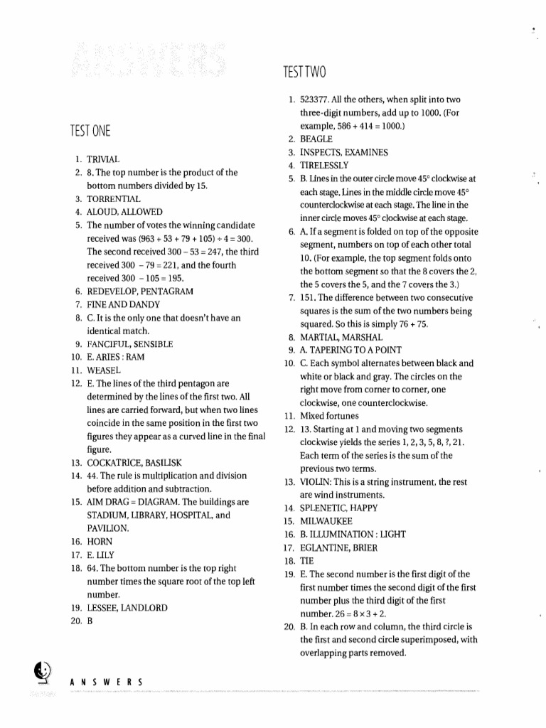 Challenging IQ Tests (Answers) | PDF