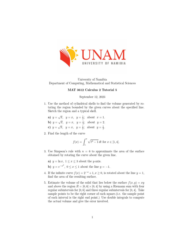 Tutorial Worksheet 5 | PDF | Integral | Interval (Mathematics)