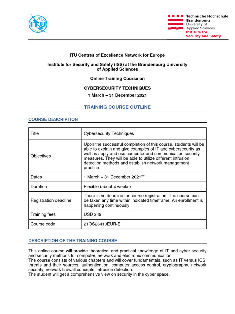 Training Outline Cybersecurity Techniques - Iss - Revised | PDF ...