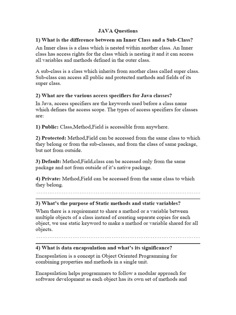 JAVA Questions | PDF | Method (Computer Programming) | Class (Computer ... JAVA Questions | PDF | Method (Computer Programming) | Class (Computer ...