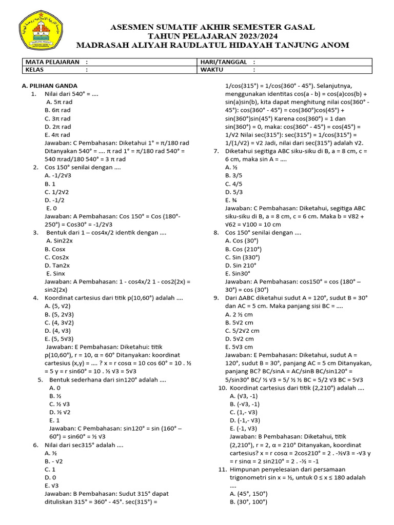 Asesmen Sumatif Akhir Semester Gasal | PDF