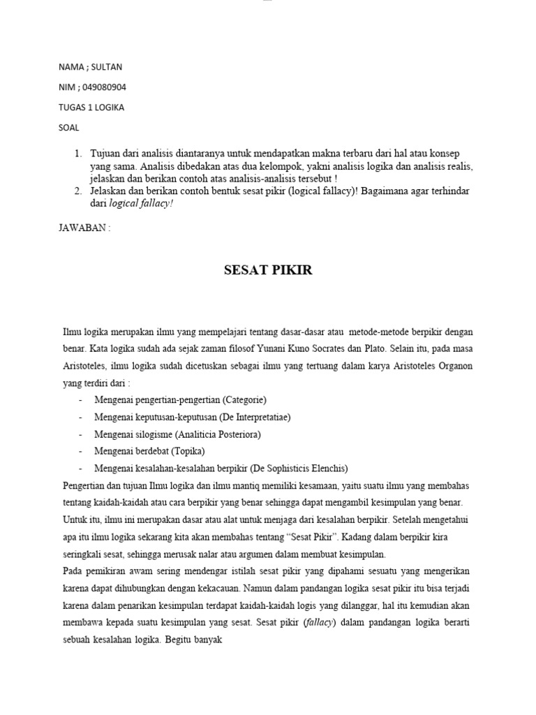 Tugas 1 Logika Sultan | PDF