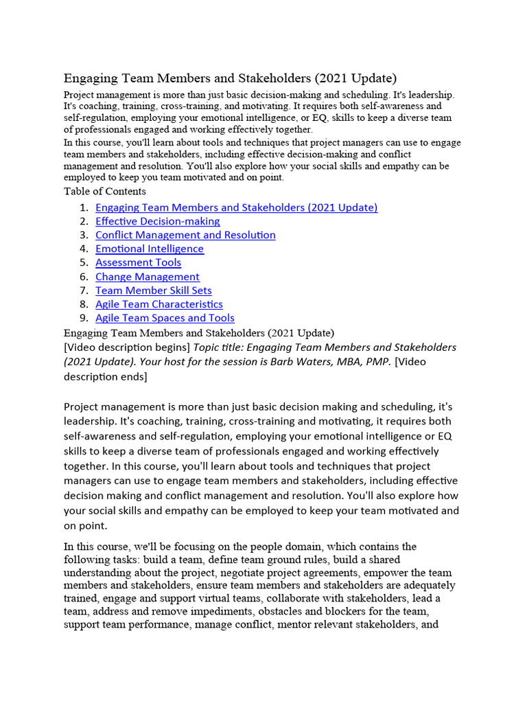 Engaging Team Members and Stakeholders (2021 Update) - 042346 | PDF ...