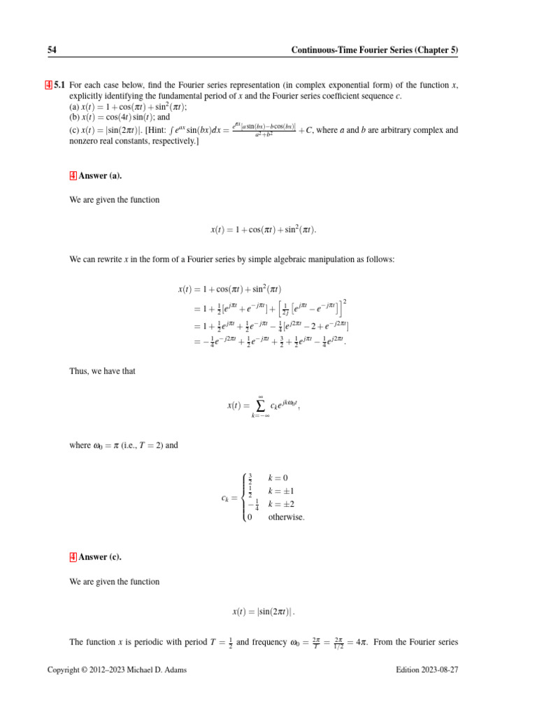 Assignment 4 Solutions | PDF | Fourier Series | Function (Mathematics)