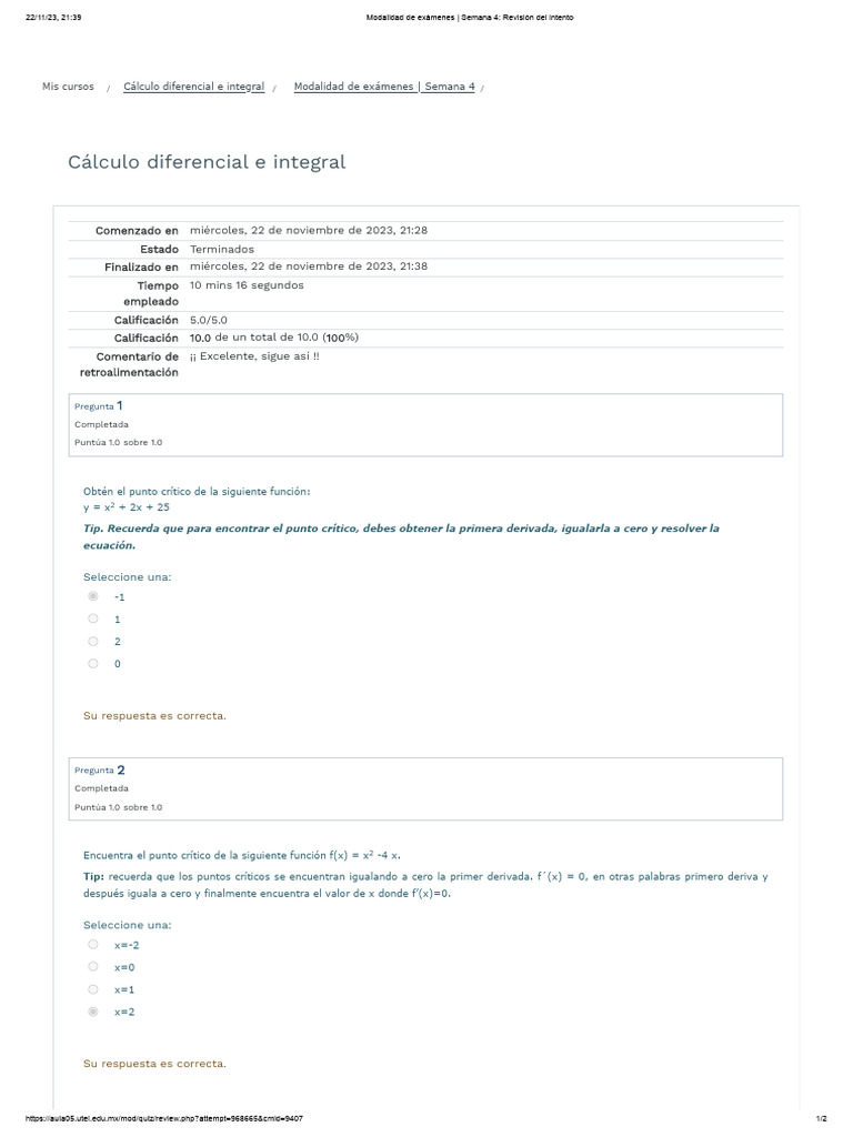 Calculo Diferencial e Integral Examen Semana 4 | PDF | Calculo diferencial | Tarifas