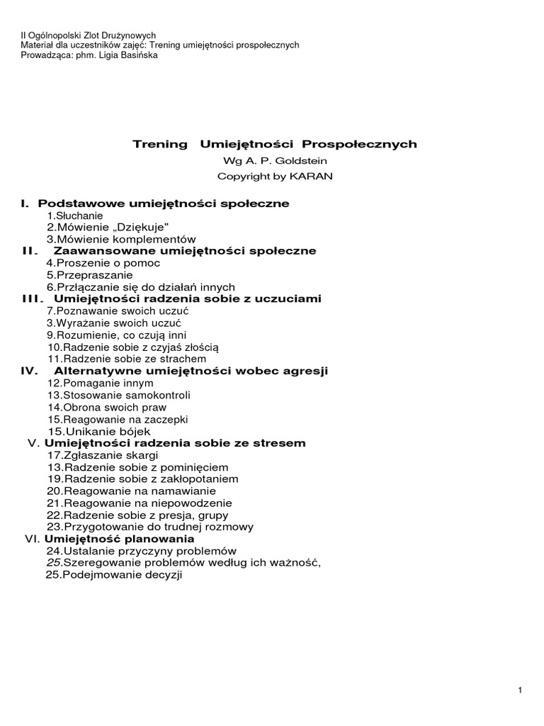 Trening Umiejętności Społecznych | PDF