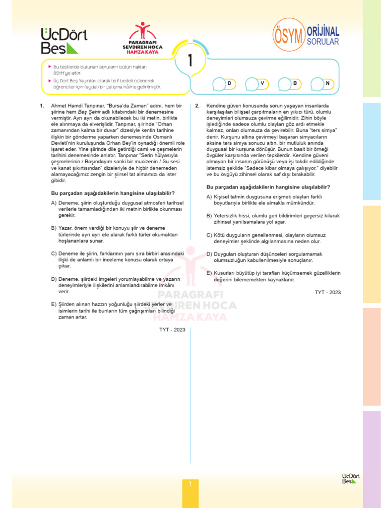 Sym Sorulari Paragraf D J Tal K Tap | PDF