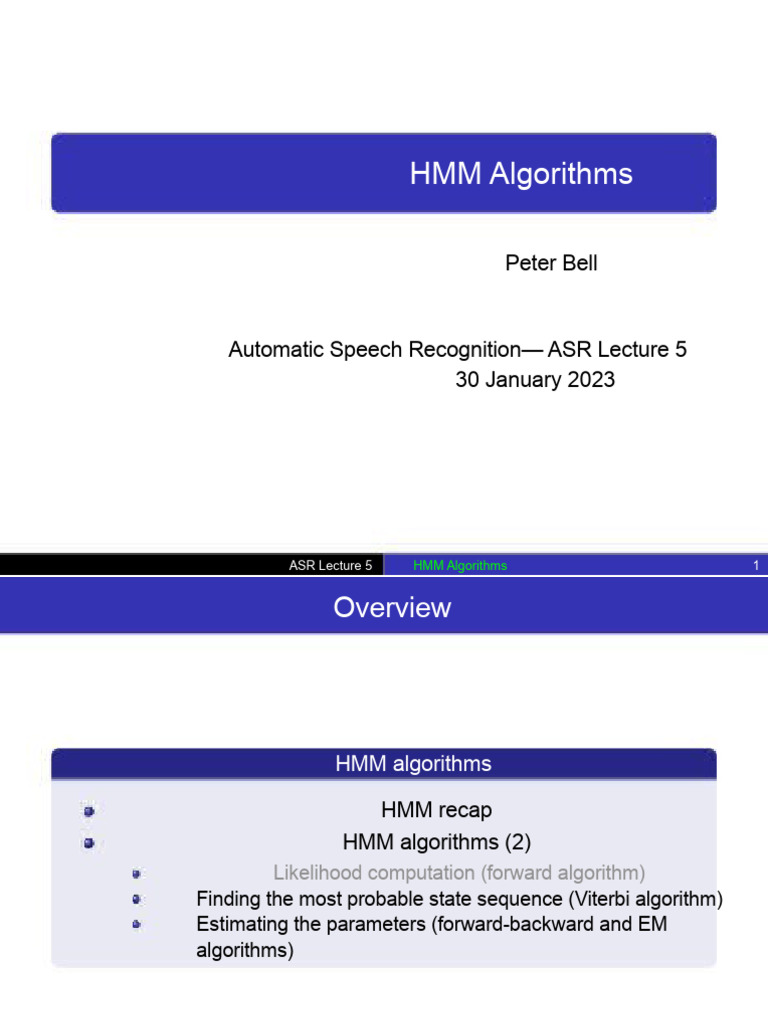 Asr05 HMM Algorithms | PDF | Speech Recognition | Computational ...