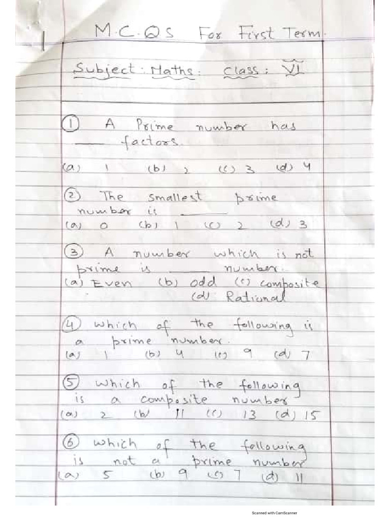 MCQs of Maths For Class VI | PDF