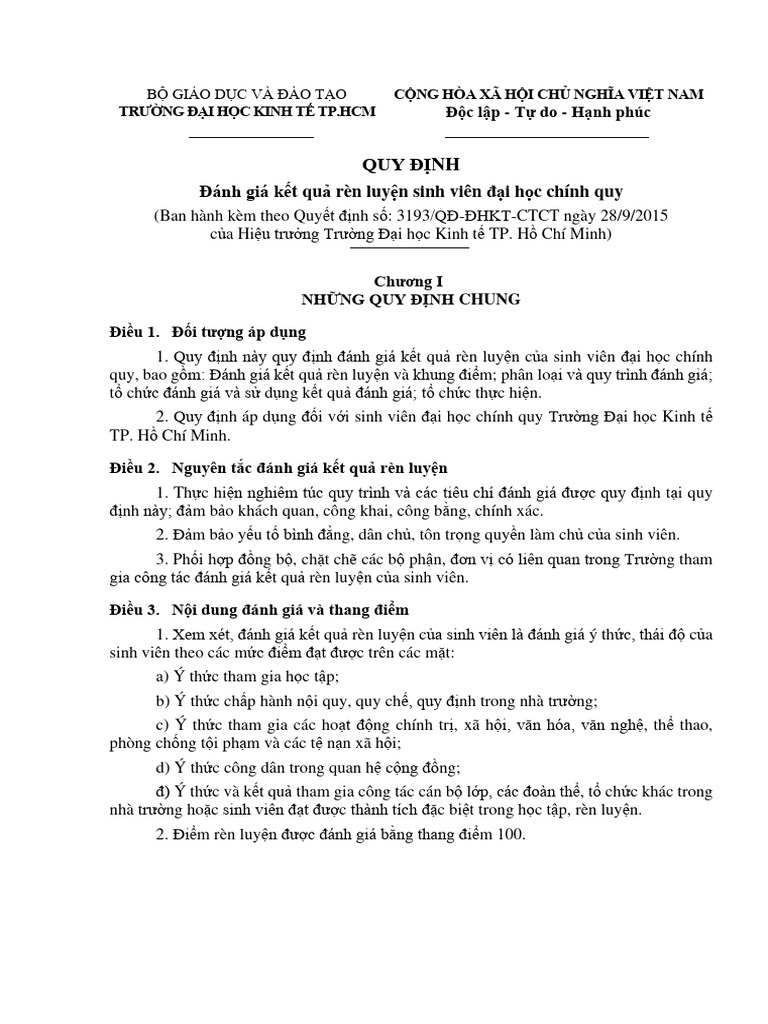 Ueh QDRLSV 2015 Quydinh | PDF