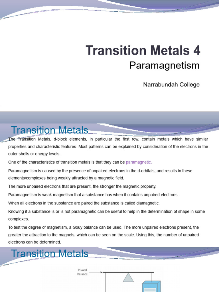 Transition Metals 4 | PDF | Transition Metals | Coordination Complex