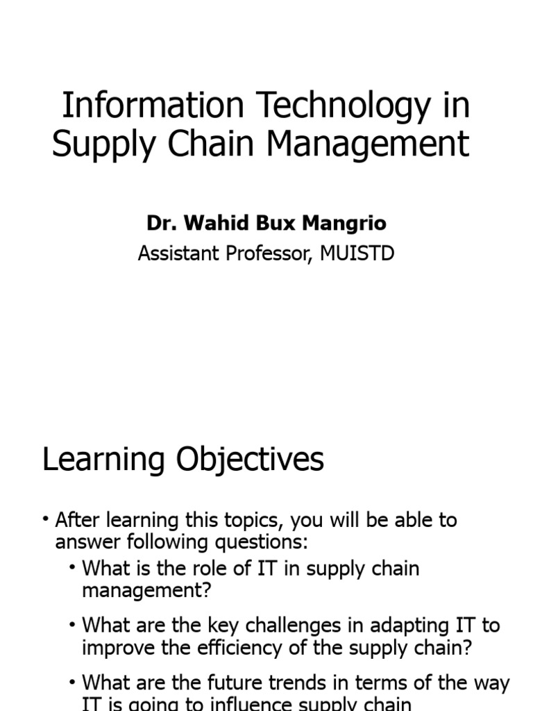 Role of IT in Supply Chain Management | PDF | Supply Chain | Supply ...