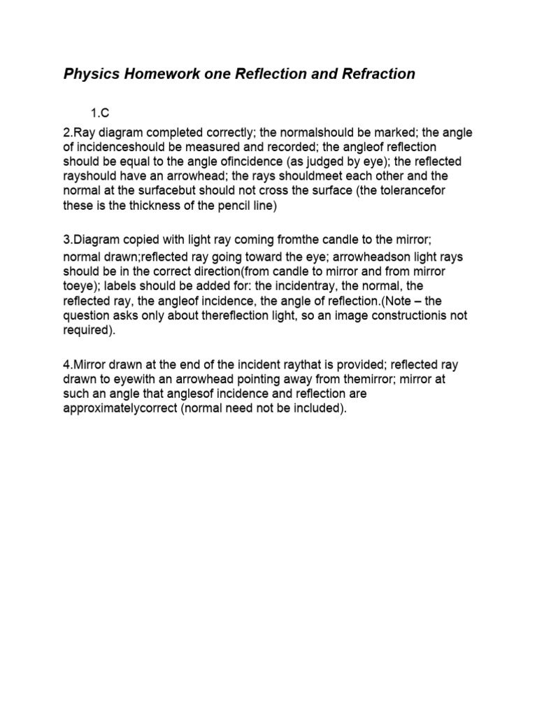 Physics Homework One Reflection and Refraction | PDF